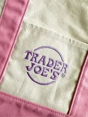 Trader Joe'S | Bags | Trader Joes Cream Canvas Tote With Pink Trim Nwt ...
